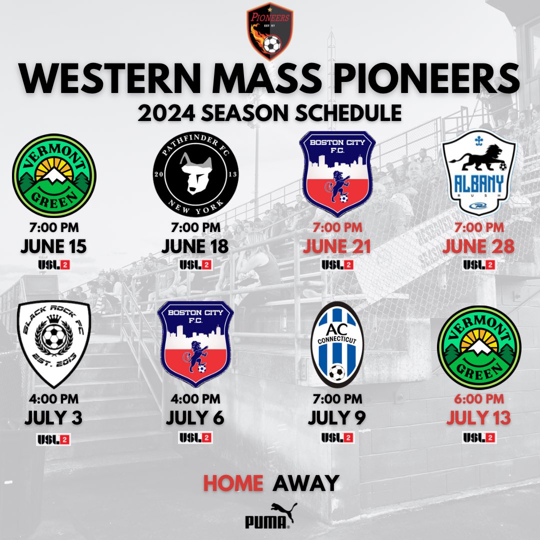 2024 Schedule Announced! - Western MA Pioneers